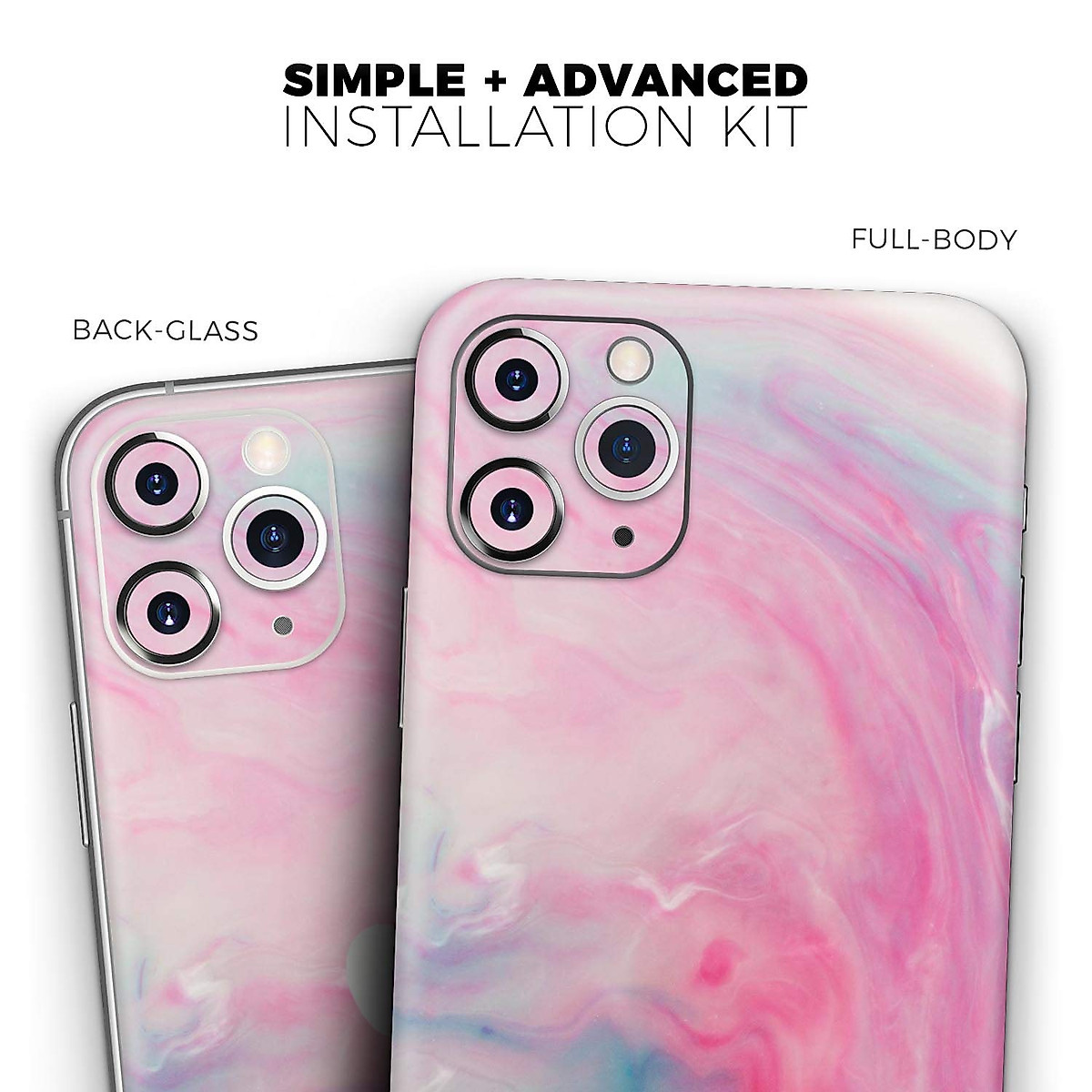 Design Skinz Marbleized Pink and Blue Paradise V712 Protective Vinyl Decal Wrap Skin Cover Compatible with The Apple iPhone 11 Pro Max (Screen Trim & Back Glass Skin)