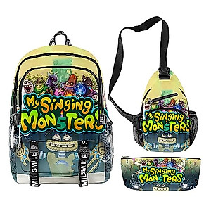 Three Piece Set of New Products My Singing Monsters Monsters Concert Student backpack pencil case satchel (style4)