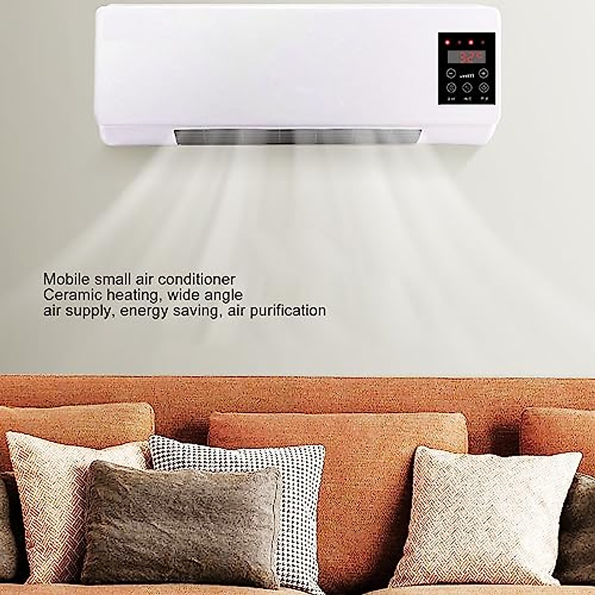 Wall Air Conditioner, 2 In 1 Mini Air Conditioning Hot Fan, Quiet Remote Control Evaporator Unit for Bathroom Bedroom, Digital Display, Adjustable Temperature and Wind Speed