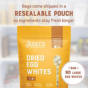 Judee’s Dried Egg White Powder 16 oz - Pasteurized - Delicious and 100% Gluten-Free - Great for Breakfast and Camping Meals - Use to Make Meringue, Royal Icing, and Shakes