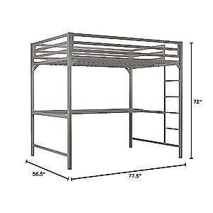 DHP Miles Metal Full Loft Bed with Desk, Silver