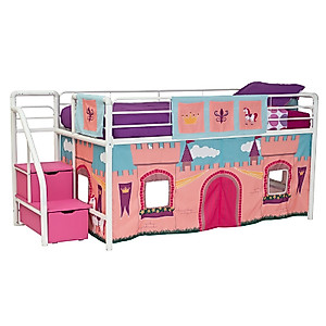 DHP Princess Castle Design Curtain Set for Junior Loft Bed, Kids Furniture, Pink