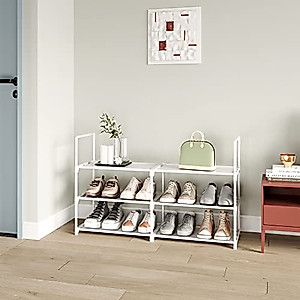 Yegazte Long 3-Tier Shoe Rack, Wide Shoe Storage Organizer Stackable Space Saving Shoe Shelf for 12-15 Pairs, Shoe Stand for Closet, Entryway and Hallway(White)