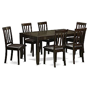 East West Furniture LYAN7-CAP-LC 7-Piece Dining Room Table Set, Cappuccino Finish, Faux Leather Seat