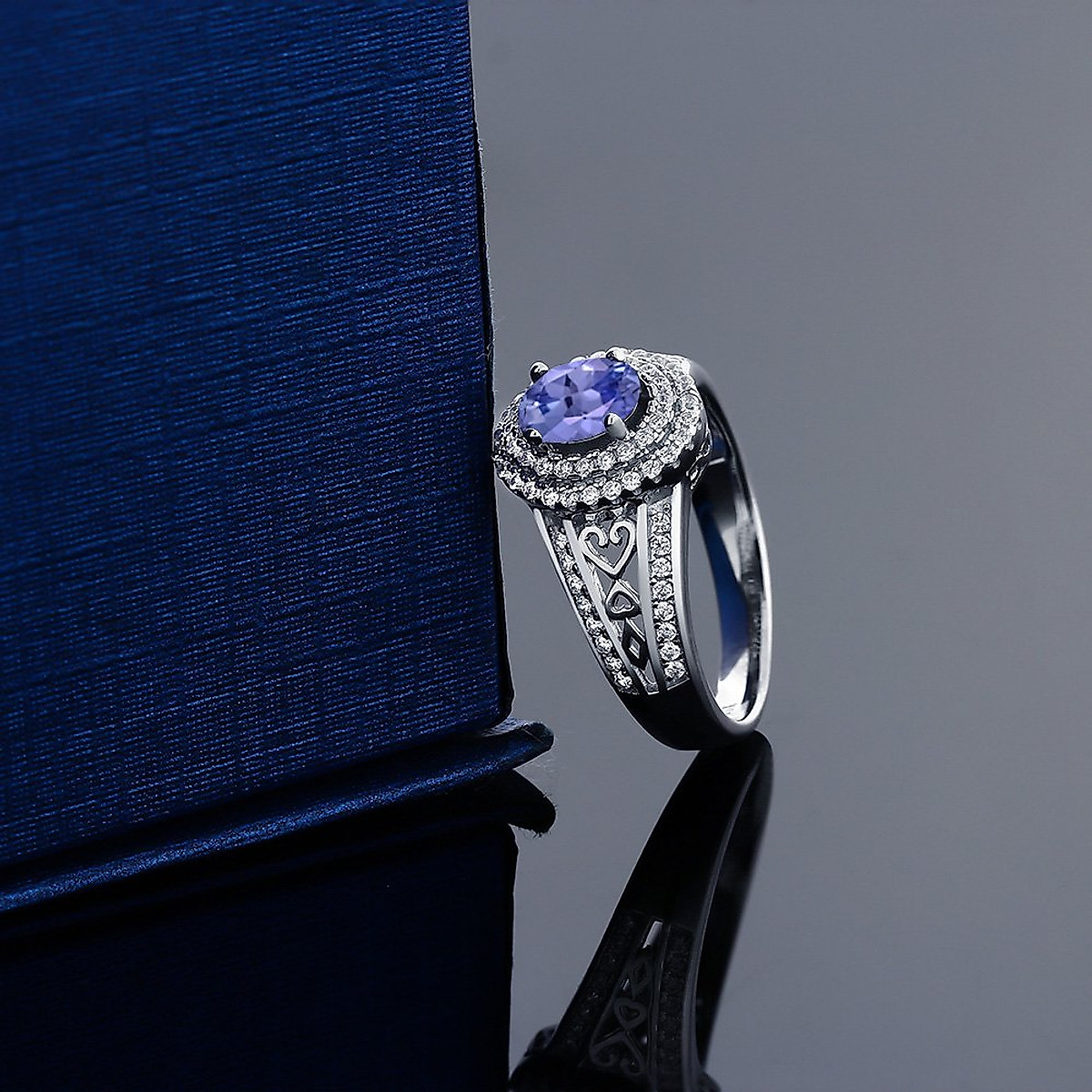 Gem Stone King 925 Sterling Silver Blue Tanzanite Engagement Ring For Women | 1.31 Cttw | Gemstone Birthstone | Available In Size 5,6,7,8,9