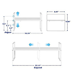 SANNO Expandable Cabinet Shelf Rack, Stacking Shelf Large Kitchen Cupboard Organizer Stackable Counter Shelf Organizer Large Expandable Shelves, White 3 Pack