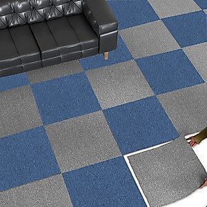 tonchean 20" X 20" Carpet Tiles Peel and Stick, Non Slip Carpet Squares with Soft Padding, Self Adhesive Floor Tiles Reusable Easy DIY Install for Living Room Bedroom Indoor Outdoor (Blue, 20 Tiles)