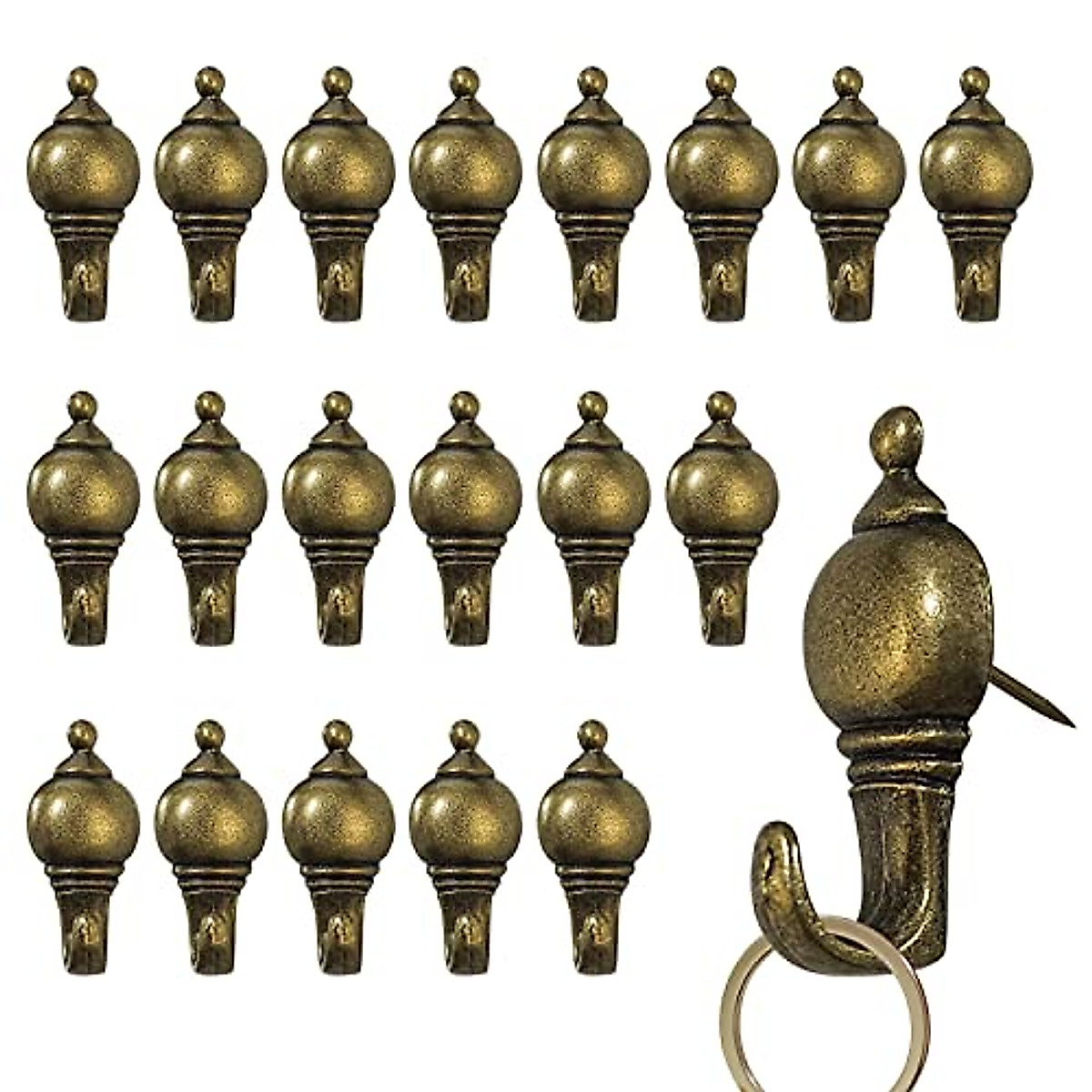 Svaitend 20 Pcs Zinc Alloy Pushpin Hook Hanger Reusable Hanging Hooks (Bronze)