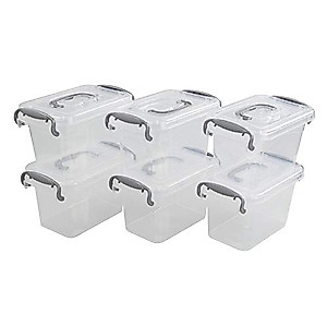 Vababa 1.5 L Mini Clear Plastic Storage Box, 6-Pack