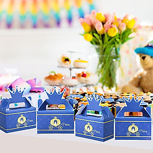 12 Pieces Little Prince Party Box Prince Crown Treat Box Blue and Gold Prince Party Candy Goodies Box Prince Theme Party Supplies for Baby Shower Boy Birthday Party Decorations, 5.95 x 3 x 7.5 Inches