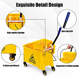 GOPLUS Commercial Mop Bucket with Wringer, Household Portable Mop Bucket, Ideal for Household and Public Places Floor, 21 Quart Capacity, Yellow (21 Quart)
