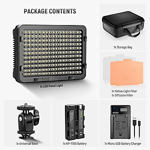 Neewer 176 LED Video Light Lighting Kit: Dimmable 176 LED Panel, with 2200mAh Li-ion Battery, USB Battery Charger and Carrying Case for Product and Portrait Photography