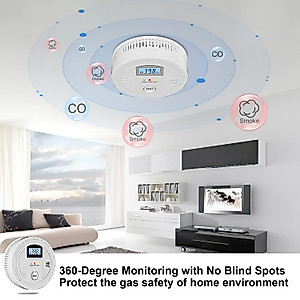 3 Pack Combination Photoelectric Smoke and Carbon Monoxide Alarm Detector with Digital Display; Battery-Operated White 907-3-Pack (JN-908)