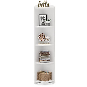 Tribesigns White Corner Shelf, 5 Tier Wood Wall Corner Bookshelf with Anti-Slip Pad, Corner Storage Rack Shelves Display Plant Flower, Stand Ladder Bookcase for Home Office Kitchen Bedroom