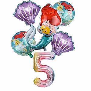 ALLPICK Little Mermaid Balloons Party Supplies Princess Mermaid 5th Birthday Balloon Bouquet Decorations (Mermaid 5th Birthday), Transparent