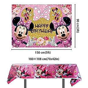 Pink Backdrop and Tablecloth for Girls Birthday Party Decorations Cartoon Birthday Party Photography Background Banner with Table Cover for Girls Party Supplies 5x3FT