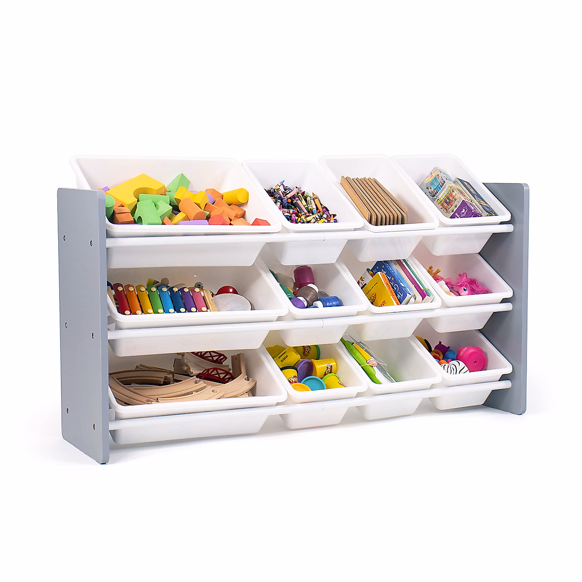 Humble Crew Made for Me Kids Toy Storage Organizer with 12 Storage Bins, Grey/White