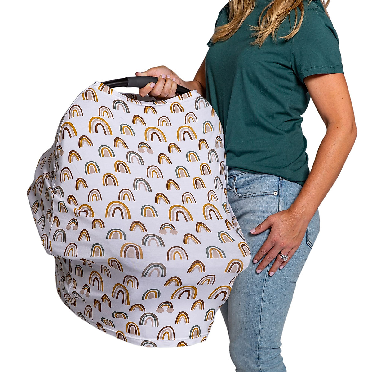 J.L. Childress 4-in-1 Car Seat Cover for Babies - Multi-Use, Stretchy Car Seat Canopy and Privacy Cover - Breastfeeding Nursing Cover - Gender Neutral Baby Shower Gift - Spice Rainbow