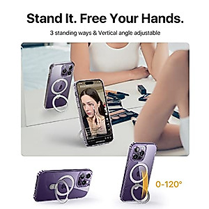 andobil for iPhone 14 Pro Max Clear Case with Magnetic Ring [Compatible with MagSafe] [Military Grade Protection] Invisible Strong Magnet Stand, EasyRelax Kickstand Case, (Non-rotatable), Clear