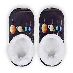 Dussdil Solar System Scientific Kids Boys Girls Slippers Universe Planets Spa Travel House Slipper Warm Soft Memory Foam Slipper Non Slip for Guest Home Bedroom Shoes Slippers S