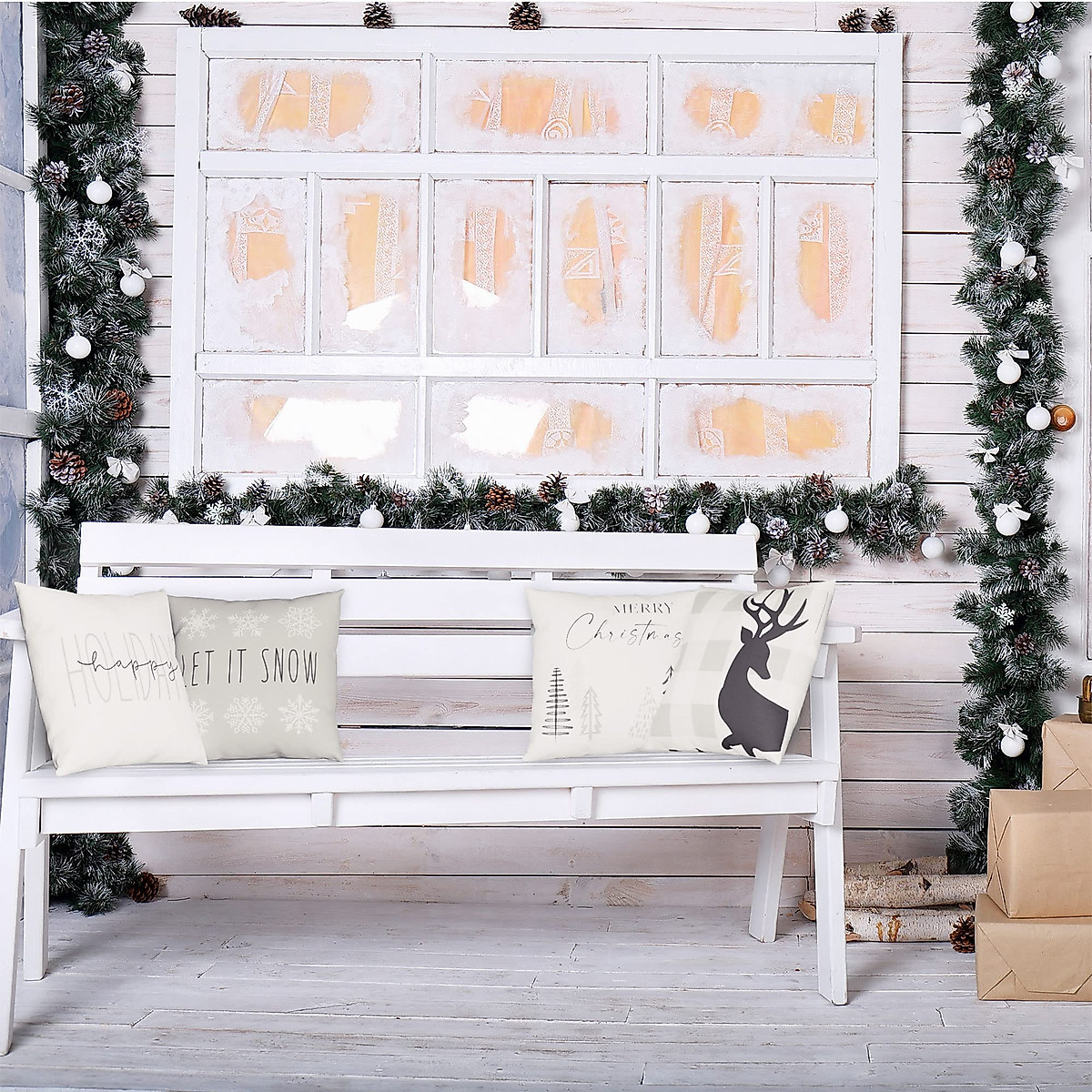 Beautiful Christmas Pillow Covers 18" x 18" - 4 Modern Farmhouse Design Throw Pillow Covers - These Buffalo Plaid Holiday Decor Accents are The Perfect Addition to Your Indoor/Outdoor Home Decoration