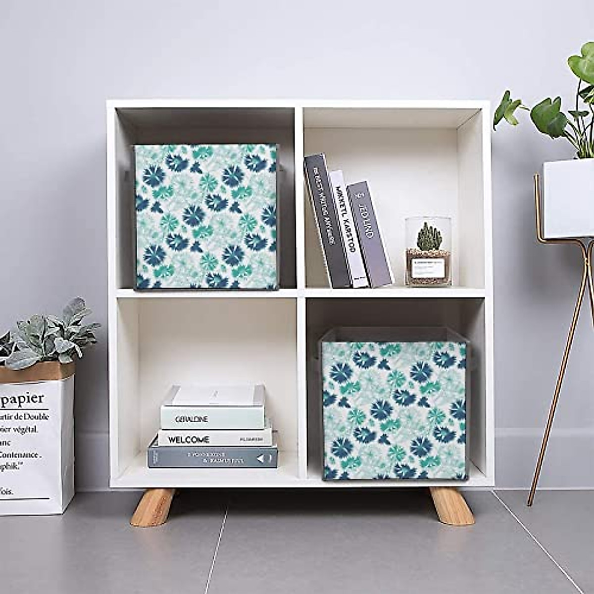 Cornflowers Storage Bins Cubes Foldable Fabric Organizers with Handles Clothes Bag Book Box Toys Basket for Shelves Closet 10.6"