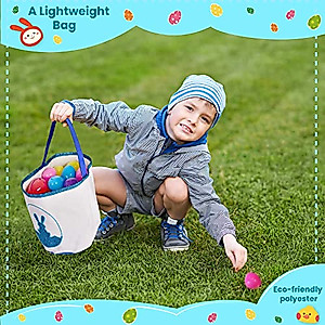 FUN LITTLE TOYS Kids Easter Basket Canvas Easter Bunny Bag for Kids Large Blue Easter Basket