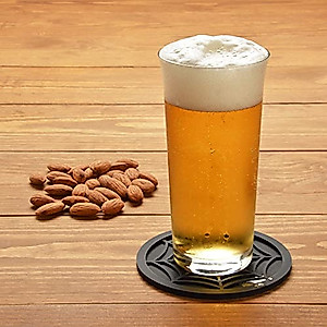 Silicone Coasters For Drinks - 6 Pack Unique Design Spider Drink Coasters, 4" Black Coaster Set by COASTERFIELD