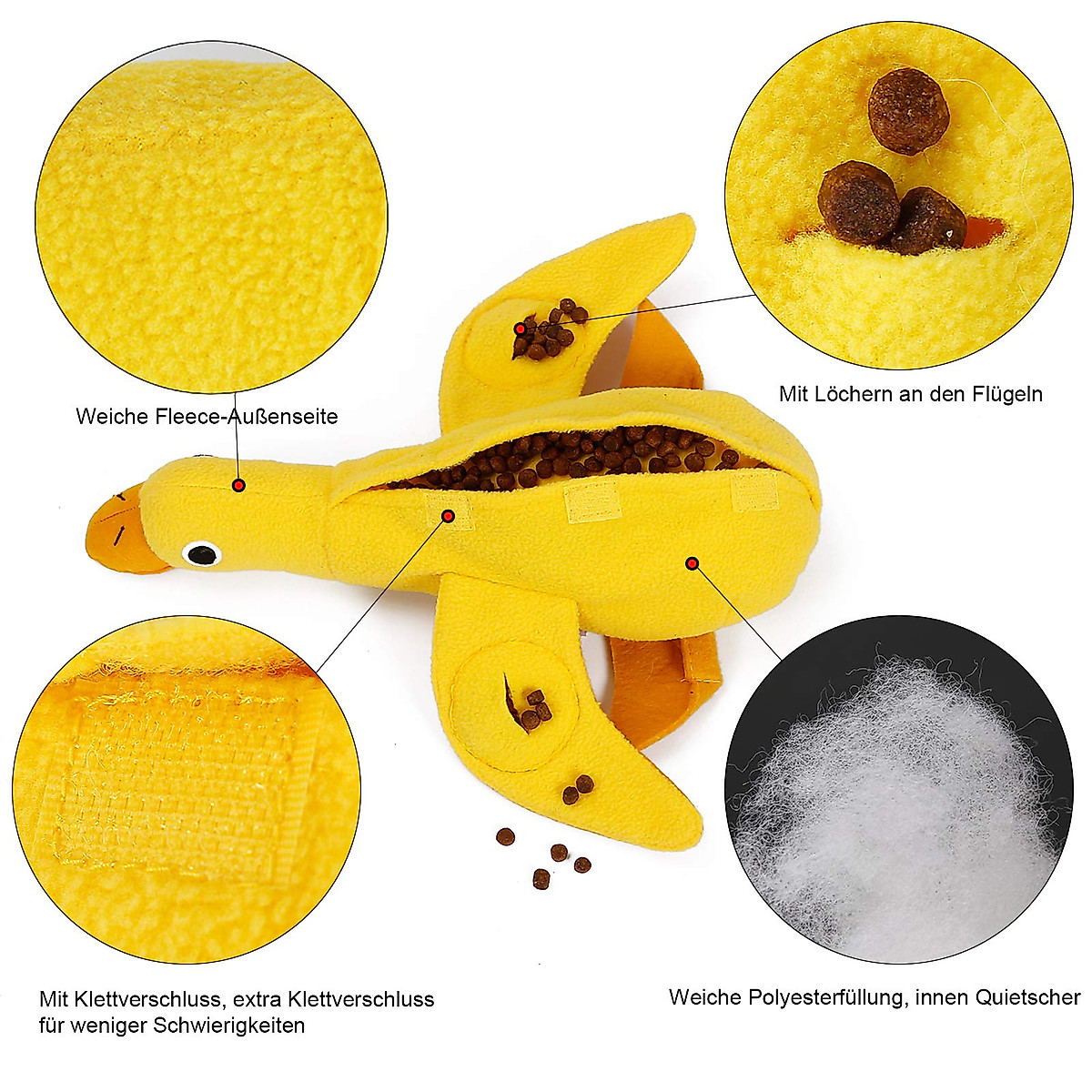 PEDOMUS Plush Dog Toy,Pets Squeaky Training Playing Toys,Treat Dispensing Dog Toy,Durable Chew Toys for Puppies Small Medium Dogs with Duck Shape