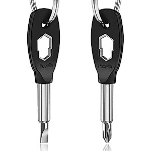 Keychain Screwdriver Tool 2 Pack, Poswlto 6-in-1 Screwdriver Set, Flathead and Phillips Bit, Hex Socket Wrench, Stocking Stuffers for Mens, Adults, Father, Husband, Employee, Christmas Gifts