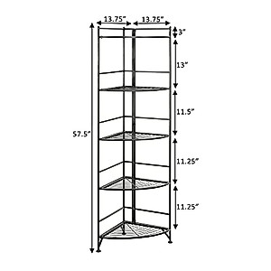 Convenience Concepts Xtra Storage 5 Tier Folding Metal Corner Shelf, Black
