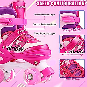 Soldow Adjustable Roller Skate Light up Rollerskates for Girls Boys, Flashing Kids Roller Skates with Full Illuminating Wheels