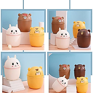 Housoutil Car Trash Bin Mini Trash Can with Lid Rabbit Shaped Desk Mini Garbage Container Cute Desktop Basket Can Closable Trash Bin for Office Bedroom Plastic Containers