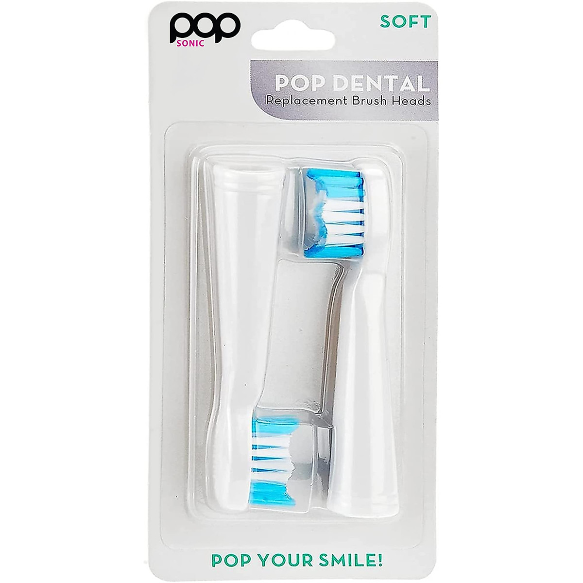 Pop Sonic Replacement Electronic Toothbrush Heads, Compatible with Go Sonic, USB, Pro Sonic Toothbrushes w/Soft Dupont Tynex Nylon Bristles, 2-Pack