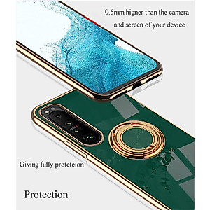 Yarxiawin Compatible with Sony Xperia 1 III Case with Ring Holder Pink, Aesthetic Sony Xperia 1 III Phone Case Silicone Soft TPU Slim Cover Shockproof Luxury with Kickstand (Dark Green)