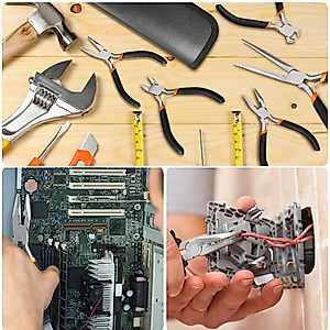 SOONAN 5 Pieces Mini Pliers, Long Lasting Tool Set Cable Cutters – Long Needle Nose, Long Nose, Nipper Bent Nose, End Cutting, Diagonal Cutting, Precision Pliers Set