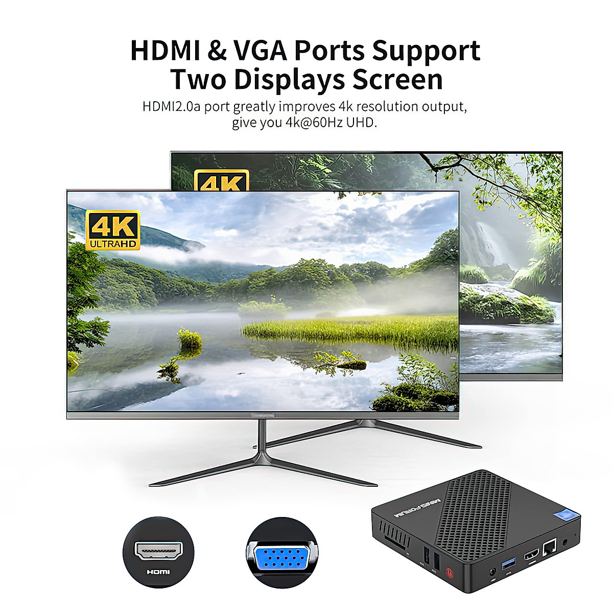 MINISFORUM N40 Mini PC Fanless Silent Desktop Computer 4GB RAM, 64GB eMMC Micro PC, Celeron N4020 up to 2.8GHz, 1000M LAN, HDMI&VGA, Support Auto Power On Mini Computer