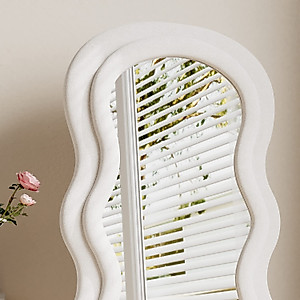 TinyTimes 63" x 24" Wavy Full Length Mirror, Irregular Floor Mirror, Freestanding, Flannel Frame, Fashion Modern Design Wavy Wall Mirror, Large Wall Mirror-White