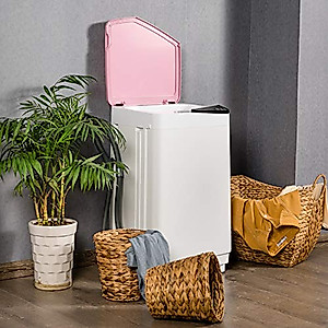 Giantex Full-Automatic Washing Machine Portable Washer and Spin Dryer 7.7 lbs Capacity Compact Laundry Washer with Built-in Barrel Light Drain Pump and Long Hose for Apartments Camping (White & Pink)