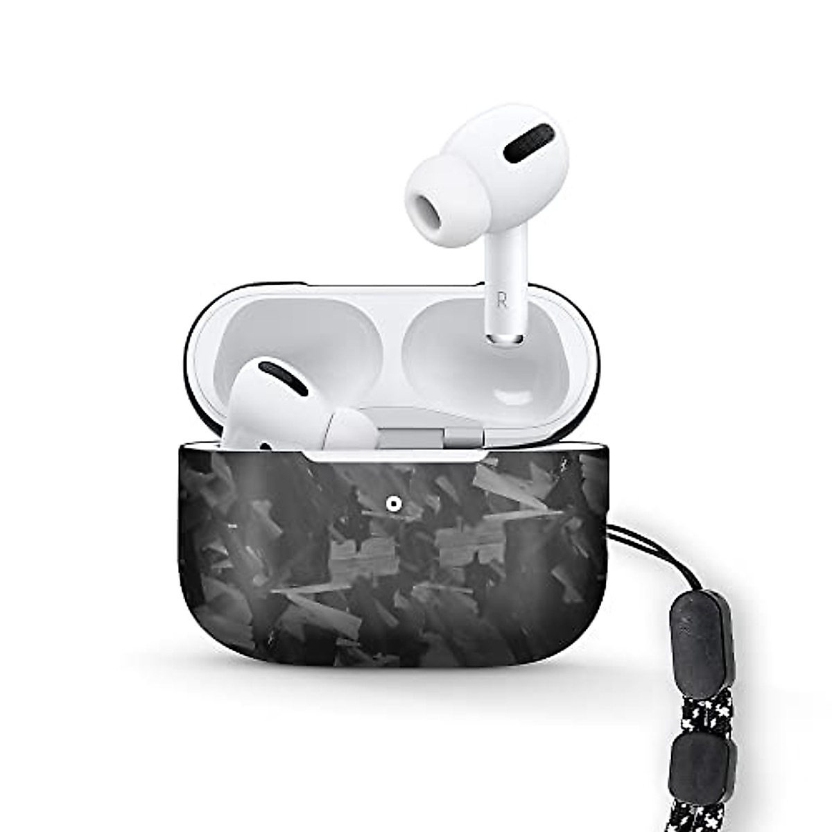 MONOCARBON Carbon Fiber Case-for-AirPods-Pro-2nd, Generation 2022 Slim Durable Cover-for-AirPods-Pro-2 Accessories,Support Wireless Charging,Shock,with Stripes Lanyard.(Matte Finish)