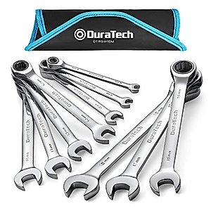 DURATECH Ratcheting Wrench Set, Combination Wrench Set, Metric, 10-piece, 6-18mm, CR-V Steel, with Pouch
