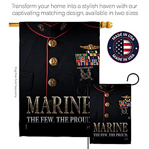 Dress Blue Marine Garden House Flag - Set Armed Forces Corps USMC Semper Fi United State American Military Veteran Retire Official - Banner Small Yard Gift Double-Sided Made in USA 28 X 40