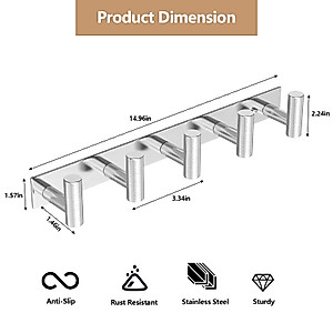 VINHOLD Coat Hooks (Silvery 5 Hooks - 1 Pack)