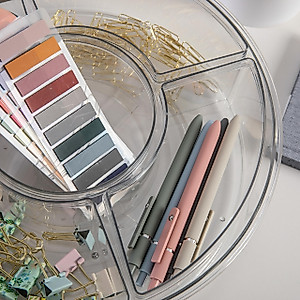 Martha Stewart Brody Divided Lazy Susan Organizer with 5 Removable Bins, Plastic 360° Rotating Desk Storage Organizer, 12 Inch, Clear