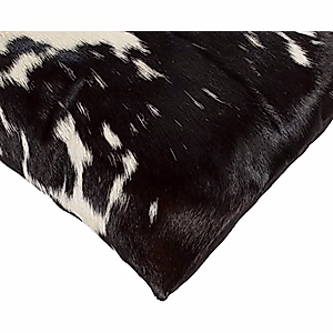Set of 2, Natural Torino Cowhide Throw Pillows with Poly Insert | Kobe Accent Pillows Handcrafted from 100% Cow Hide, Black & White, 12 in x 20 in