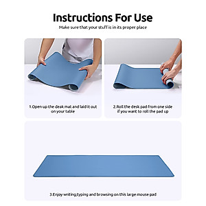 YSAGi Leather Desk Protector, Office Mat, Large Mouse Mat, Non-Slip PU Leather Blotter, Laptop Desk Pad, Waterproof Writing Pad for Office and Home (Sea Blue, 23.6" x 13.8")
