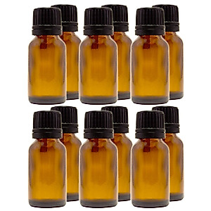 GreenHealth 1/2oz (15ml) Amber Glass Bottle with Euro Dropper, Black Cap (12 Pcs)