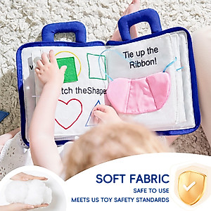 Jollybaby Baby Soft Busy Books -My Quiet Book, Travel Toy & Montessori Sensory Educational, 10 Preschool Learning Activities for 1 2 3 Year Old Toddlers Boy Girl(Blue)