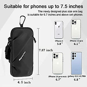 Phone Holder Arm Bands, Small Crossbody Shoulder Holsters Bag with Arm Band, Fits iPhone and All Cell Phones, Use for Running, Walking, Hiking & Biking (Plus Size,Black)