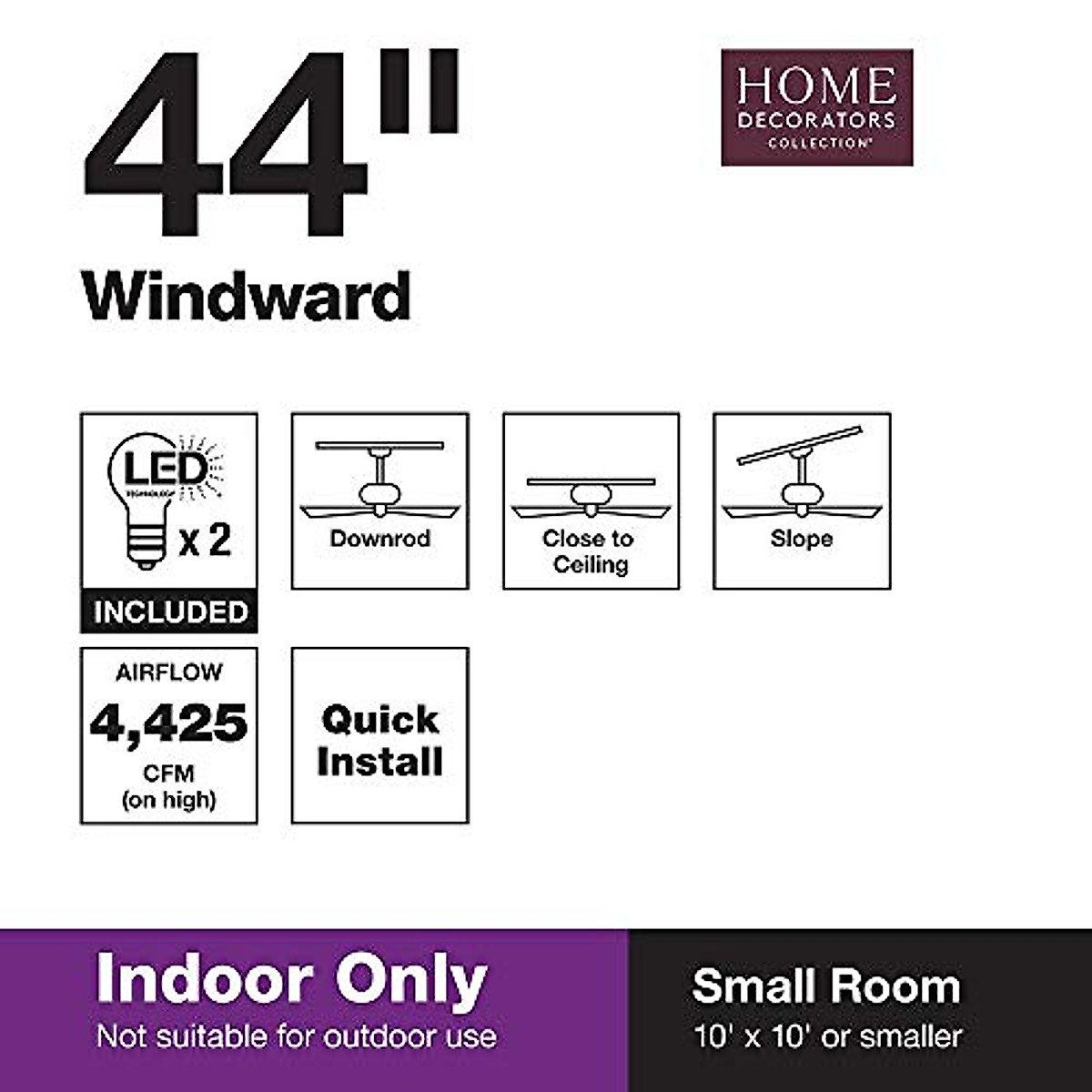 Home Decorators Collection 51566 Windward 44 in. LED Indoor Matte White Ceiling Fan